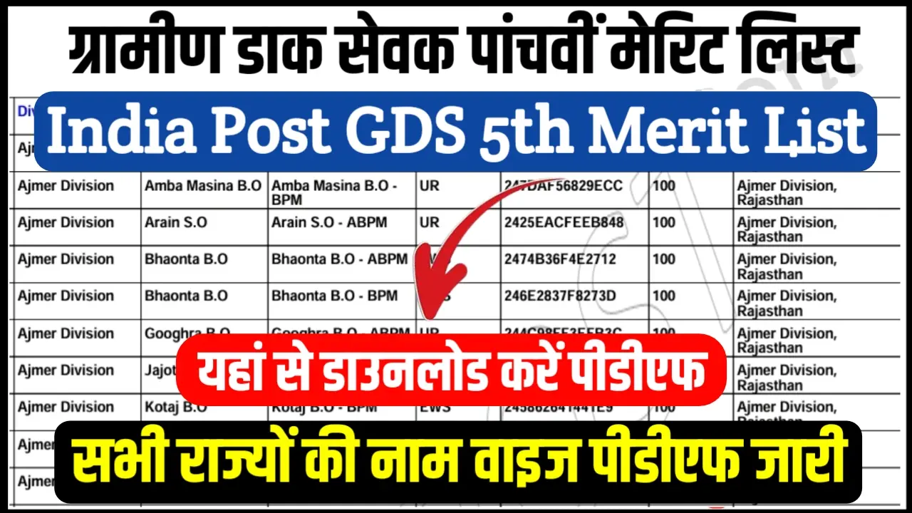 India Post GDS 5th Merit List Pdf Download इंडिया पोस्ट जीडीएस 5th मेरिट लिस्ट यहां से डाउनलोड ...